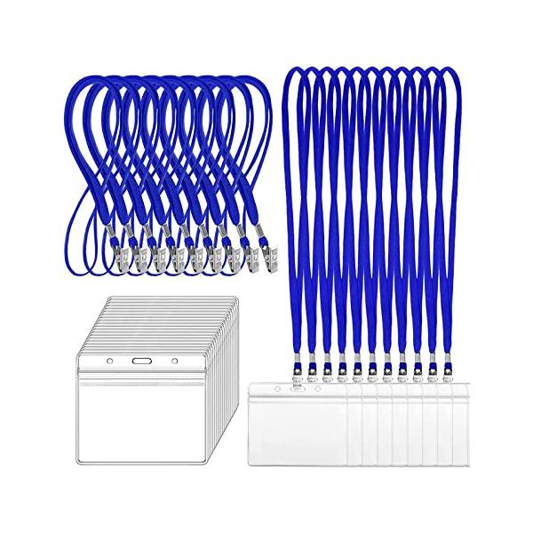 ブルー/-/-・適切なサイズ&amp;環境にやさしい材質カード ケースサイズ：8.5x10cm；名刺が入るサイズ：6x9 cm；ネックストラップ：約40cm。ケース材質：PVC；ストラップ：厚めの編み込みタイプ。名刺を入れたり、名前を記入し...