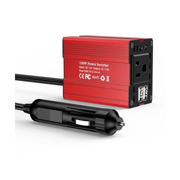 -/150W/-・Size:150W・車載用インバーターこの車載用インバーターは、USB-A( QC 18W 2.1A  1.0A/5W) x 2ポートによる急速充電がです。そして直流12Vを交流100Vのコンバーターを搭載しており、ノート...