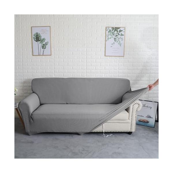 無地ライトグレー/2人掛け/LHFZ001・Color:ライトグレーSize:2人掛け・伸縮素材&amp;耐磨耗性 ペットのいる家族はもうソファーの心配はありません！肌に優しい、伸縮性も良く(耐磨耗性が高い)、ソファカバーが変形しにくい、簡...