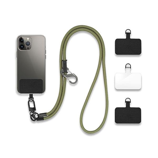 首掛けグリーン/全長120cm、太さ7mm、縦3.6cm×横5.8cm、厚さ0.5mm/CS-OD-07・Color:グリーン・★スマホショルダー 優れた品質とおしゃれなデザインのモバイルストラップ！直径7mmのスリムなタイプで、小柄な女性...