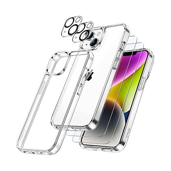 クリア/iPhone 14 Plus 6.7インチ/3855-・Color:クリア・[五つ合わせて全面保護] iPhone 14 Plus 6.7インチ専用 完全に適合します。2枚の強化ガラスフィルムと2枚のカメラレンズフィルムを備えたこの...