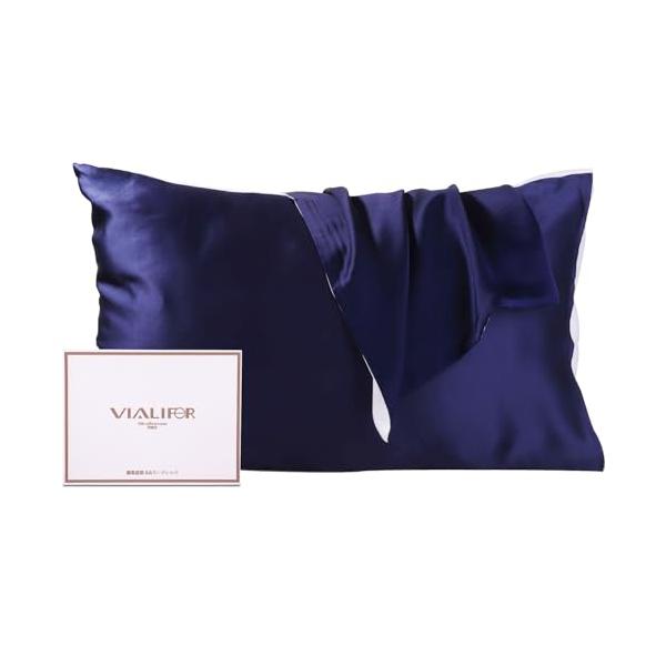 ネイビー/43×63cm/zs98688・Size:43×63cmColor:ネイビー・?天然シルク・テンセル枕カバーVialferシルク枕カバーは、片面に高品質の6 Aランクのシルクを採用し、もう片面にシルクのような滑らかな天糸(テンセル...