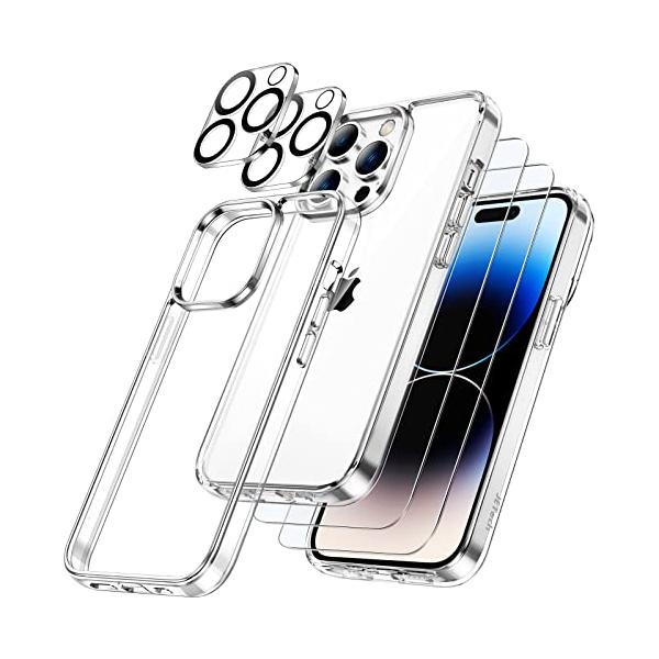 クリア/iPhone 14 Pro Max 6.7インチ/3857-・Color:クリア・[五つ合わせて全面保護] iPhone 14 Pro Max 6.7インチ専用 完全に適合します。2枚の強化ガラスフィルムと2枚のカメラレンズフィルム...