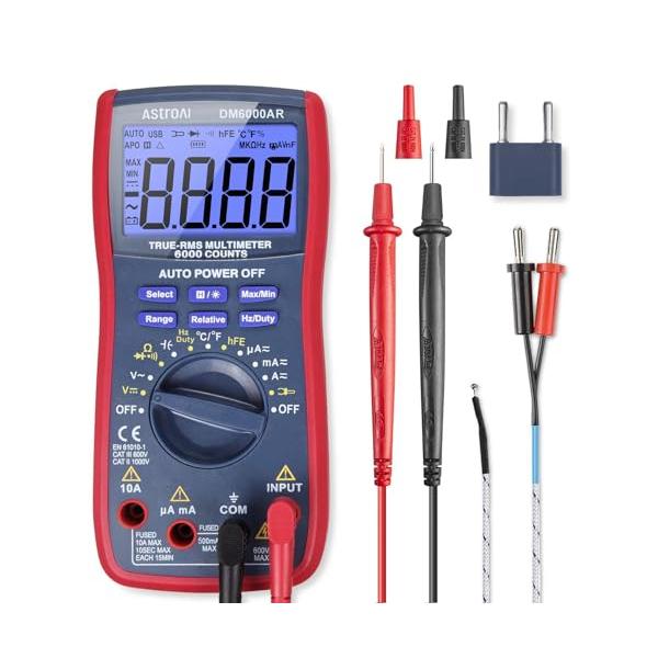 6000 カウントレッド/-/AST-6000-D・Style:6000 カウント・パッケージ個数:1・多機能AstroAI6000カウントテスター、AC/DC電圧、AC/DC電流、抵抗、連続性、静電容量、周波数、ダイオード、トランジスタ、...