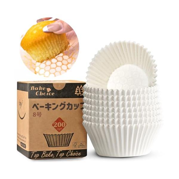 ホワイト/白色8号丸/BC-JP・Size:白色8号丸・本体サイズ（1枚あたり）: 底径5cm、開口部直径8cm、高さ3.5cmの8号の白色グラシンカップです。200枚入れで、マフィン型やカップケーキ型にぴったり最適！・信頼できる素材＆ブラ...