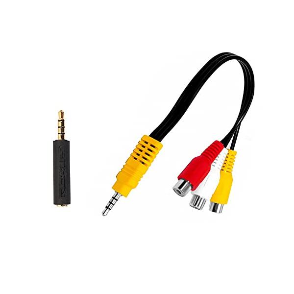 RCA 変換 ケーブル/22cm/-・Color:RCA 変換 ケーブル・3.5mmオス-RCAメス*3；長さ:22cm。4極ミニ配列（先端から順に）1極：映像（黄）、2極：音声（白）、3極：音声（赤）、4極（プラグ根本）：アース（GND)...