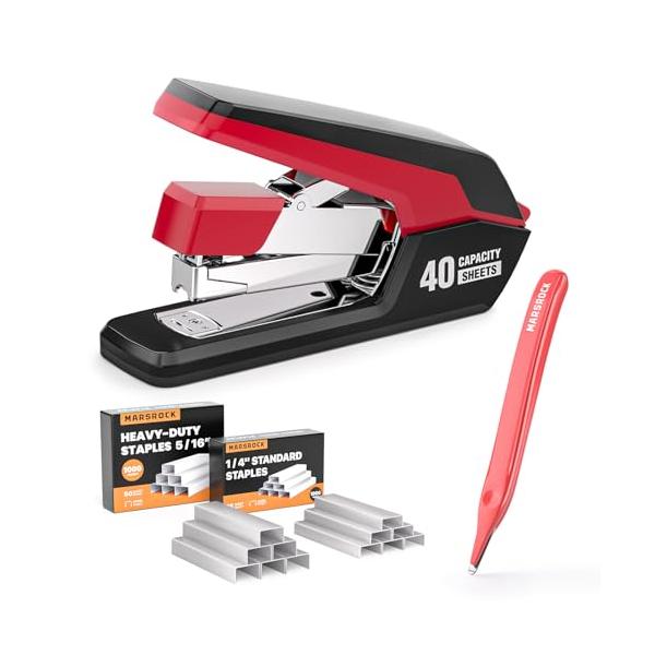 モダンレッド/-/MR-DSJ002-DL0371・Color:レッド・パッケージ個数:1・80％の力で簡単に綴じられる この重厚なデザインのホッチキスは、デュアルレバー設計を採用しており、指1本で最大40〜50枚の書類を簡単に綴じることが...