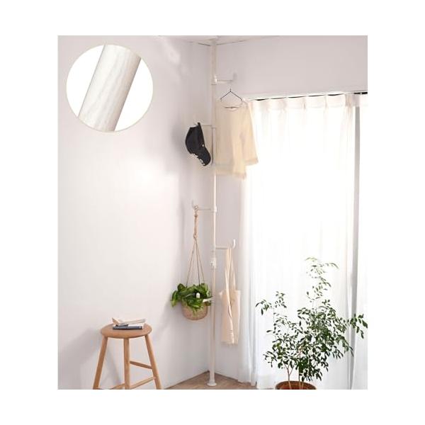 カジュアル木目ホワイト/シングル/WJ-725R(GWH)・Color:木目ホワイトPatternName:シングル・パッケージ個数:1・省スペースで設置お部屋のデッドスペースを衣類収納に変えられる突っ張り式のハンガーラックです。省スペース...