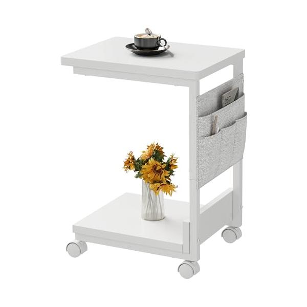 コンテンポラリーホワイト/収納袋付き/-・Size:収納袋付きColor:ホワイト・コ字型テーブルサイドテーブル キャスター付きはコ字型、ソファやベッドの下のスペースに入れ、隙間に差し込んでも使えます。ソファのサイドテーブルやリビングのサイ...