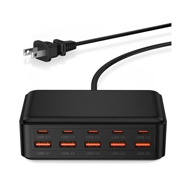 ブラック/総70W 10ポート/-・Size:総70W 10ポートColor:ブラック・合計最大70W高出力・10台同時充電USB-C×5、USB-A×5の計10ポートを搭載し、スマホ・タブレット・ノートパソコンなど最大10台同時に充電。合...