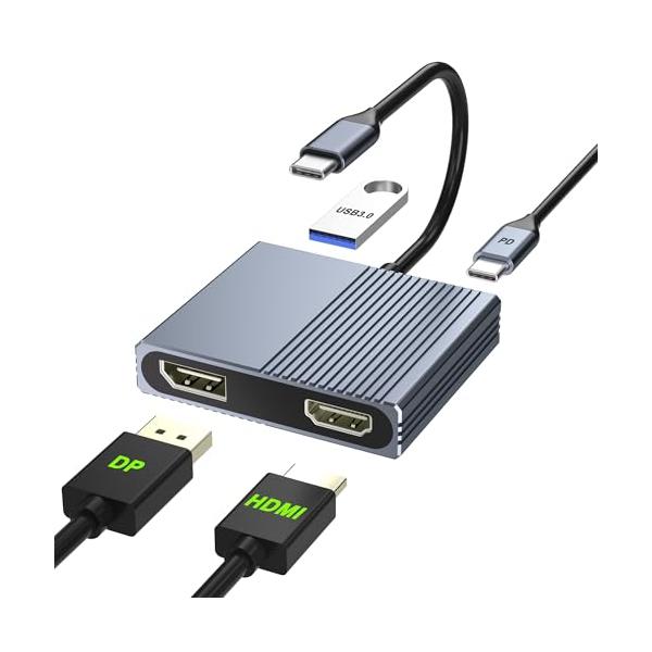 4 IN 1 HDMI+DPグレー/-/AIB-HDDP-01・Style:4 IN 1 HDMI+DP・パッケージ個数:1・USB-C - DisplayPortとHDMI変換アダプタタブレット/パソコンに搭載されたUSB Type-C(...