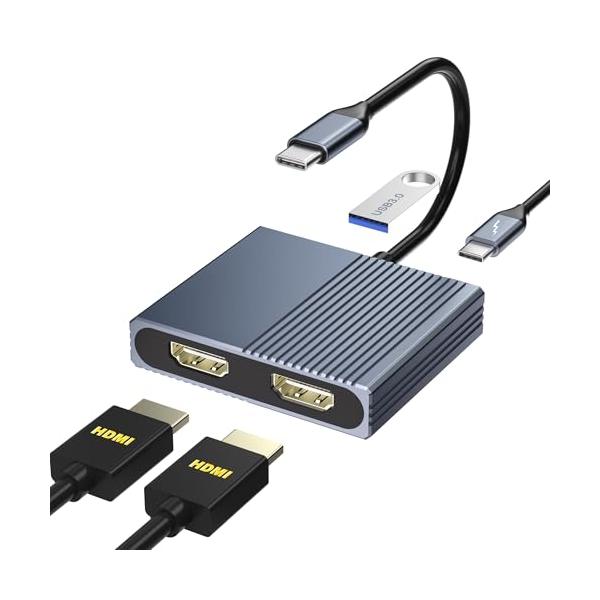 4 in 1シルバー/-/Movcle4in1-シルバー・Style:4 in 1・パッケージ個数:1・USB-CデュアルHDMI変換アダプタ4-IN-1 USB C - デュアル HDMI アダプターは、デュアル HDMI ポート、USB...