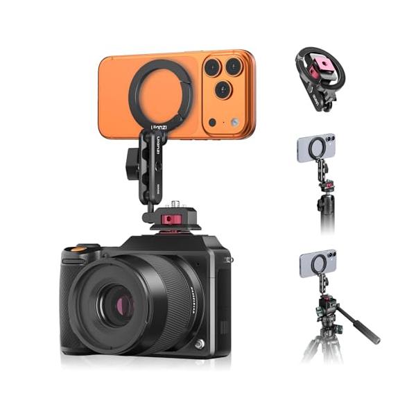 ブラック/-/-・一体型多機能ベースMA36スマホホルダーはUkaベース・コールドシュー・1/4ネジ穴が一体になっているので、三脚、カメラ、雲台、自撮り棒などに取り付けられます。コールドシューがあるので、カメラホットシューに直接取付できます...