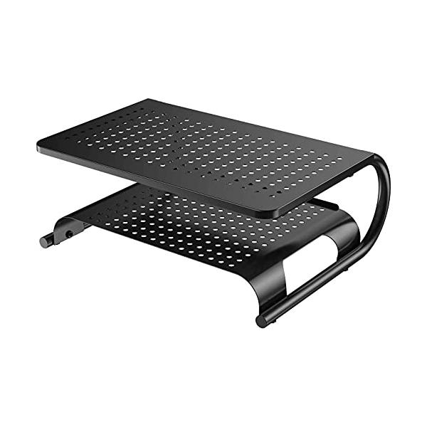 人間工学MST002-二重-黒/-/-・パッケージ個数:1・人間工学モニター台は、パソコンのモニターに高さを出したり、スペースを有効活用するためのアイテム・猫背対策パソコン作業時の理想的な姿勢は、パソコンデスクに座ったとき、モニターが水平視...