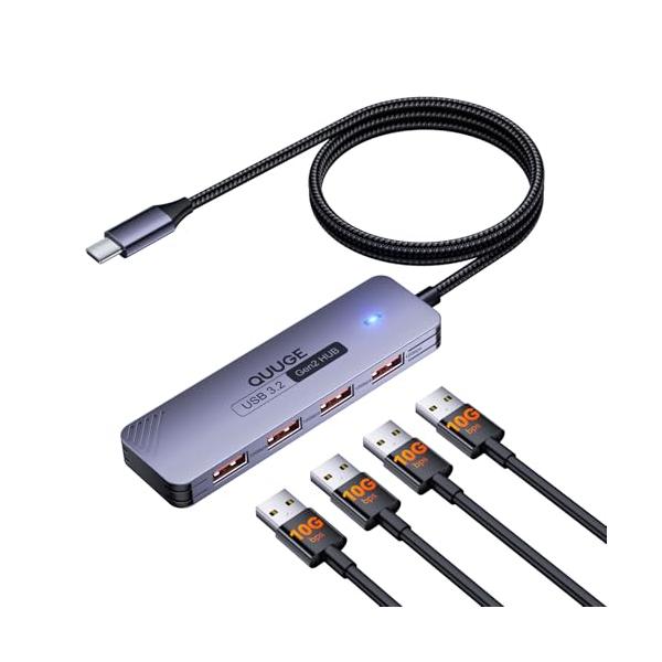 USBC to 4×USB-A 10Gスペースグレー/QC401USB C to 4A 10G 100cm/QC401・Style:USBC to 4×USB-A 10G・パッケージ個数:1・USB-A 4ポート超高速拡張USB-Cオス端子...