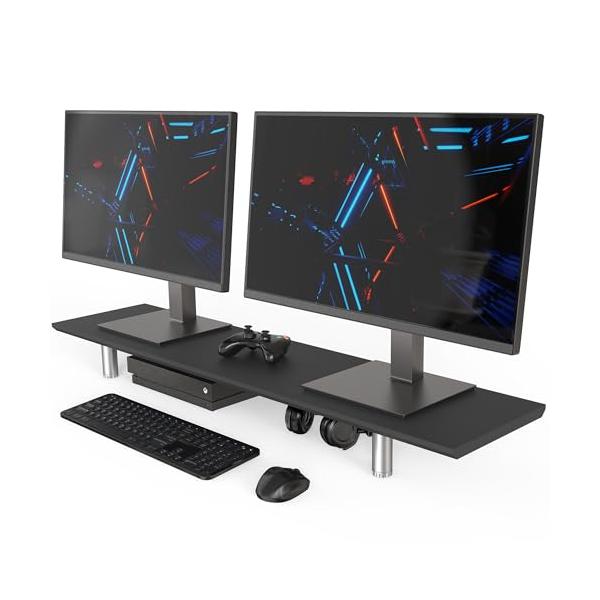 ブラック/100cm/-・Color:ブラックSize:100cm・横幅100cmの机上台・収納便利モニター下の空間は収納スペースが付き、キーボードやマウスなど周辺機器、タブレットなどを一気に収納できます。デスクの周りはすっきりになれ、作業...