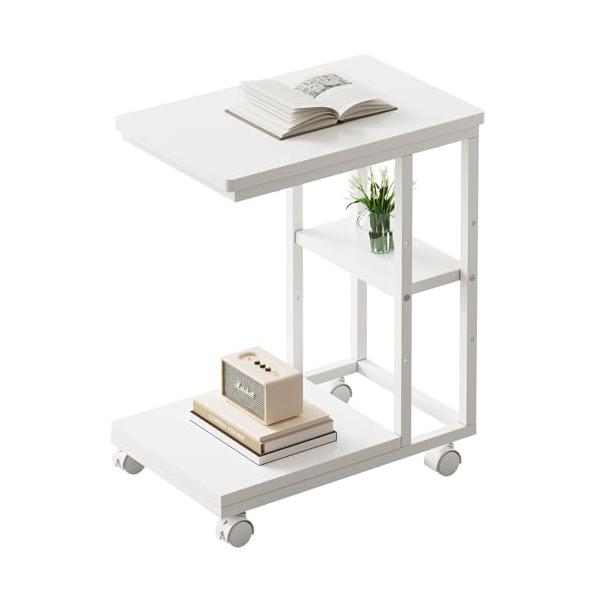 ベッドサイドテーブルホワイト/幅40cm/-・Size:幅40cmColor:ホワイト・コ字型テーブルサイドテーブル キャスター付きはコ字型、ソファやベッドの下のスペースに入れ、隙間に差し込んでも使えます。ソファのサイドテーブルやリビングの...