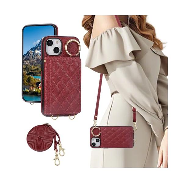 レッド/iPhone 13 mini/iPhone 13 mini・Size:iPhone 13 miniColor:レッド・対応機種iPhone 13 mini 用ケース手帳型ショルダー、いphone13mini スマホケース肩掛け、5....