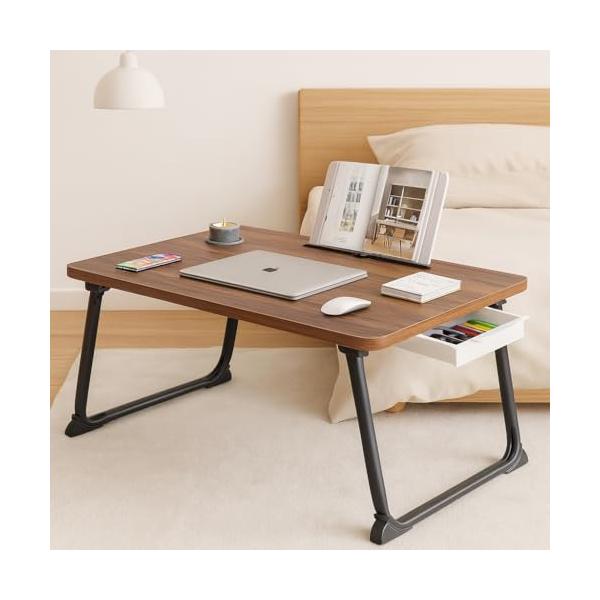 Aウォールナット-60cm/60*40*28/zhe-3・Style:A・??超薄収納 &amp; コンパクト設計 折りたたみ時厚さ約5cmのスリム設計！ベッド下/隙間にすっきり収納な折りたたみテーブル。一人暮らしのワンルームに最適なミニテ...