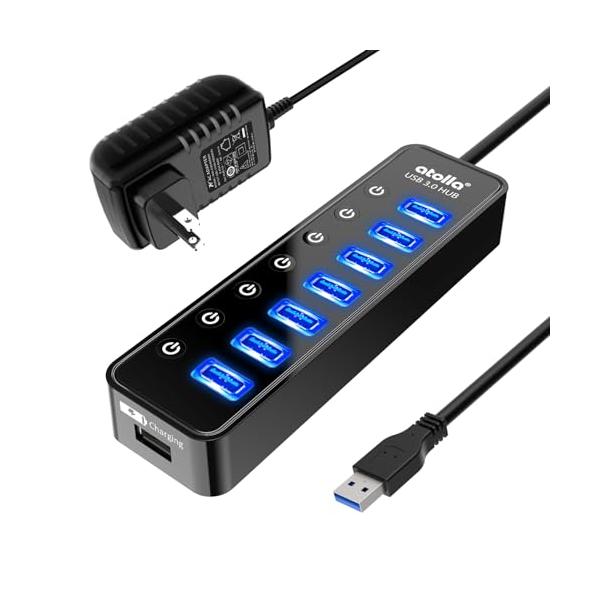 USB 3.0 ハブ 黒/usbハブ 8ポート/THX-050400KDJ・atolla USB3.0ハブ8ポート拡張パソコンのUSBポートは1つを7つのUSB3.0データ転送ポート+1つの高速充電ポートに拡張します。?複数のHDD外付け、...
