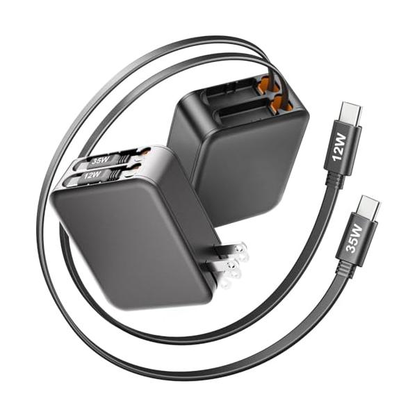 -/35W/-・Size:35W・新時代の多機能デザインで、瞬間フル充電弊社の自動巻き取り式充電器は、2本USB-Cケーブル &amp; 1つのUSB-C ポートを搭載し、様々なデバイスの充電ニーズに完璧に対応。弊社のType-C充電器は2...