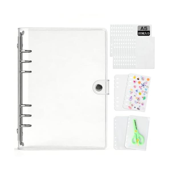 シルバー/A5/JKT-O001・Color:シルバーSize:A5・A5サイズ シール帳バインダーセット内容：(1)バインダー本体×1個 (2)リフィル20×枚 (3)台紙（PPシート）×2枚 (4)チャック付きポケット×2枚。A5サイズ...