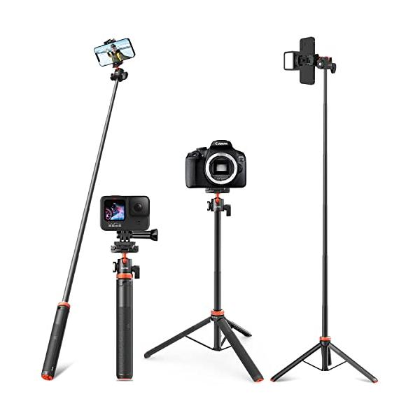 雲台付三脚/-/-・Color:雲台付三脚・パッケージ個数:1・5段伸縮＆自由調節スマホ 三脚32cm-130cmの5段伸縮、テーブルの上に置いて、ミニ三脚として使えるだけではありません。 また、拡張して床に置き、風景写真を撮ることもできま...