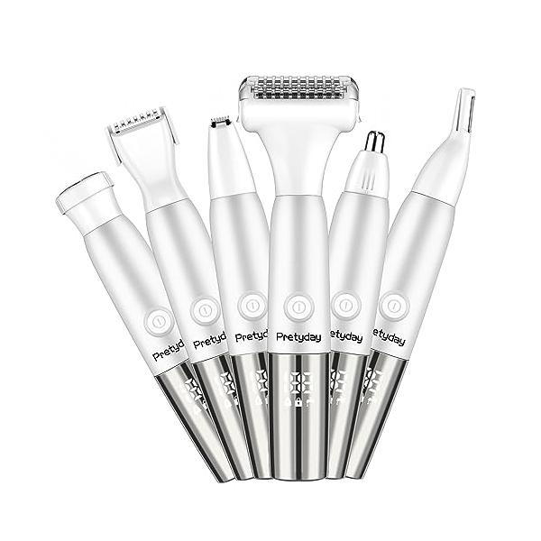 Silver/-/LS-802・Color:Silver・???1台6役＆全身用シェーバー多機能を備えたPRETYDAY電気シェーバーは、ボディシェーバー、VIOシェーバー、トリミングヘッド、フェイスシェーバー、鼻毛カッター、眉毛シェーバー...