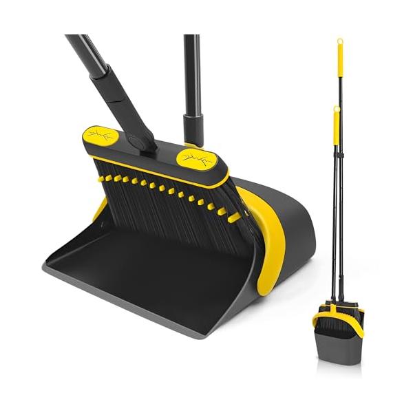 モダン黒と黄色い/標準/BD-15・Color:黒と黄色い・パッケージ個数:1・ほうき ちりとり：ほうきヘッドの2つのスナップは、窓拭き、モップ掛け、掃き掃除などの不織布と連動します。また、180度回転するヘッドで、ベッドやテーブルの下など...