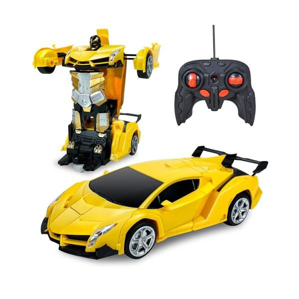 (イエロー)イエロー/-/-・『ロボットに変換できる』このおもちゃはRCカーだけでなく、多機能ロボットおもちゃでもあります。40mHz赤外線リモコンを操作して、1つのボタンでラジコンカーはロボットに変身できます！小回りも効きますので、室内で...