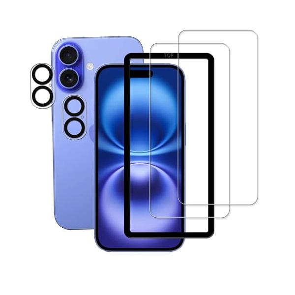 -/22D-iPhone16/-・Size:22D-iPhone16・対応機種 iPhone16 ガラスフィルム2枚 + いphone16 カメラフィルム2枚。注意この電話の画面の端は湾曲しているため、保護フィルムのサイズが丁度良い場合、し...