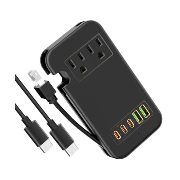 ３つUSB-Cポート＋２つUSB-Aポート・ブラックブラック/2.6CM厚さ-3C2Aポート/ZZ-PS-0002・Color:ブラックSize:2.6CM厚さ-3C2Aポート・パッケージ個数:1・１台７役な電源タップ・単USB-Cポートで...