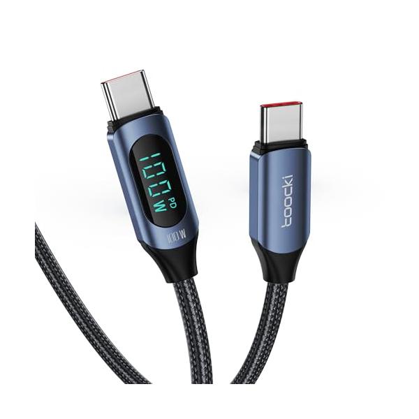 ディスプレイ付きタイプC ケーブルブルー/1M/TQ-X03C2・Color:ブルーSize:1M・リアルタイムで表示LEDディスプレイを搭載し、充電状態が一目でわかるスマートなデザイン！スタイリッシュなブラック、洗練されたホワイト、そして...