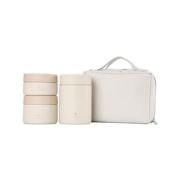 クリーム/-/HGR-420-001・セット内容 ● 大容量二層ジャー 420ml：しっかり保温！ メインのおかずやスープに。● スタンダード単層ジャー 360ml：ご飯やサラダ、お弁当の主役に。● コンパクト単層ジャー 270ml：小鉢や...