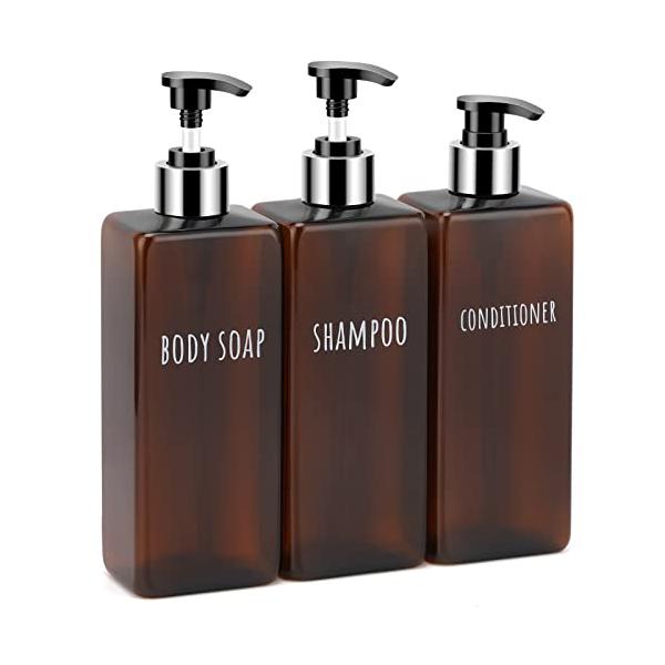 ブラウン/500ml 3本/-・Color:ブラウンSize:500ml 3本・素敵なデザイン&amp;統一感22cm*6.8cm*5cmのサイズで、約500mlのちょうどいい容量と、安定感のあるデザインが特徴です。浴室や洗面所などの狭いス...