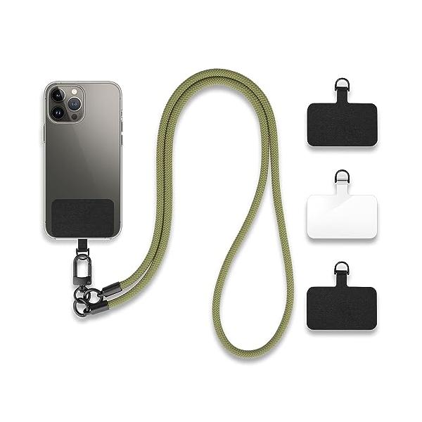 首掛けグリーン/-/-・Color:グリーン・★スマホショルダー 優れた品質と洗練されたデザインが魅力のモバイルストラップ！7mmの薄型デザインで、小柄な女性でも手軽に使用。1本1本丁寧に編み込まれたパラコードを使用し、全長約120cmで自...