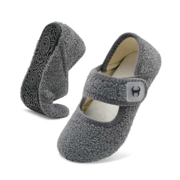 カジュアルグレー/24.0 cm/JP-KS12-Grey-36-37・Size:24.0 cmColor:グレー・調節な幅広モカシンスリッパ：面ファスナーでどんな足の形にもぴったりフィットし、圧迫感もありません。つま先が自然に広がる幅広デ...