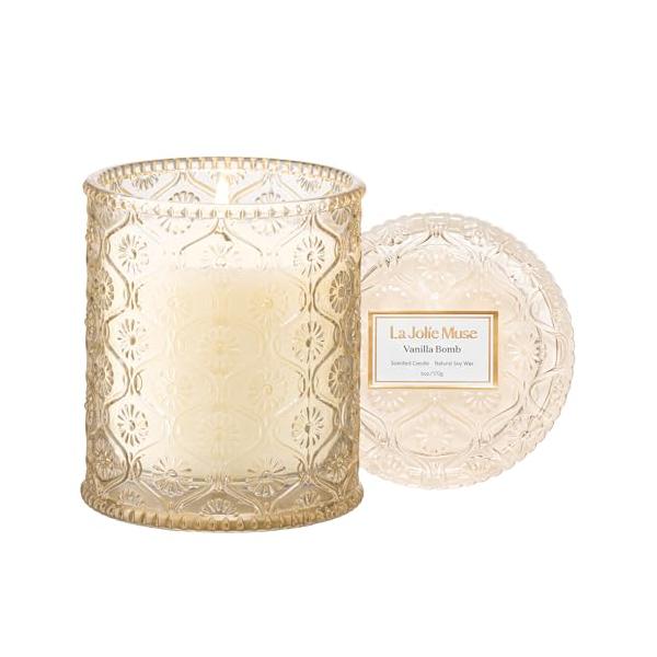 アールデコバニラ/170g/-・ScentName:バニラボムSize:170g・MAELYNコレクション：古代の庭園やヨーロッパの邸宅に着想を得た、エレガントなガラスキャンドル。繊細なフローラル模様のエンボス加工が施され、温かみのあるニュ...