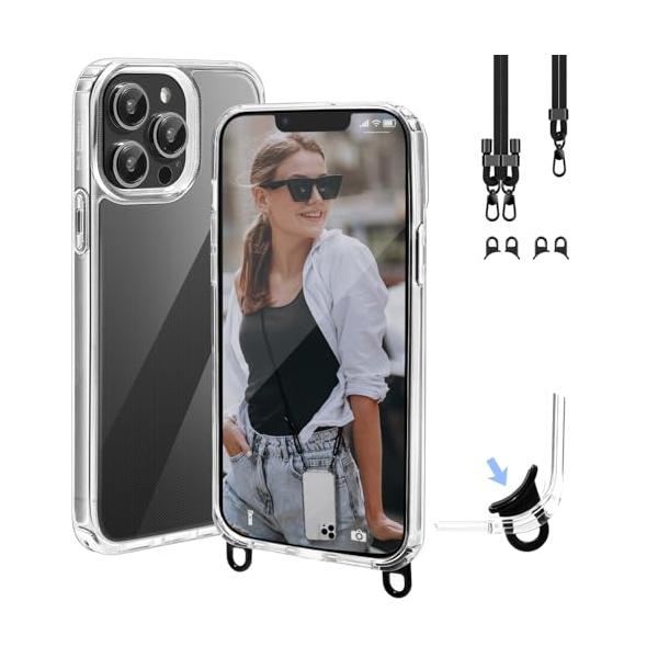 クリア/iPhone 15 Pro Max/-・Size:iPhone 15 Pro Max・ファッションデザイン＆多目的キャリーフックが外せてフツーのスマホケースにもなる、一台三役のクリアケース。不要なときは自由に取り外しできます。長いス...