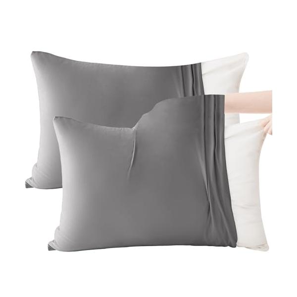 クラシックグレー/枕の43ｘ63cmサイズに適用/tlztbk12・Color:グレーSize:枕の43ｘ63cmサイズに適用・パッケージ個数:1・のびのび素材でどんな枕にもフィット枕カバー：2枚組。タテにもヨコにも伸縮し、お使いのまくら（...