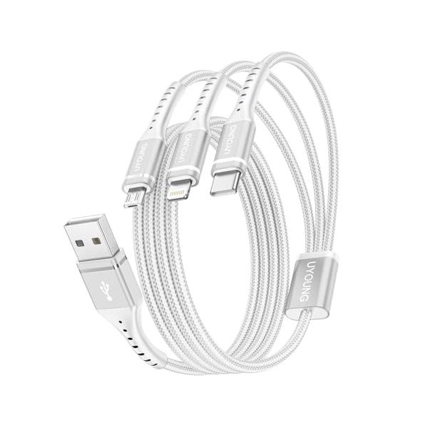 1本シルバー/1.8M/-・Size:1.8MStyle:1本Color:シルバー・3in1 充電ケーブル本製品は三合一充電線、マルチヘッド充電線です。３種類の端子(ライトニングiOS・Type-C・Micro USB)を搭載しており、自宅...