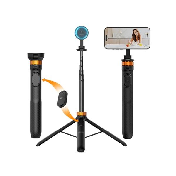 ブラック/-/-・パッケージ個数:1・コンパクト＆ポータブルデザインマグネット式スマホ自撮り棒三脚は0.93lbs/420gと軽量で、11.81''/30cmまで折りたたむことができ、持ち運びに便利です。三脚はより広い固定構造を採用し、底は...