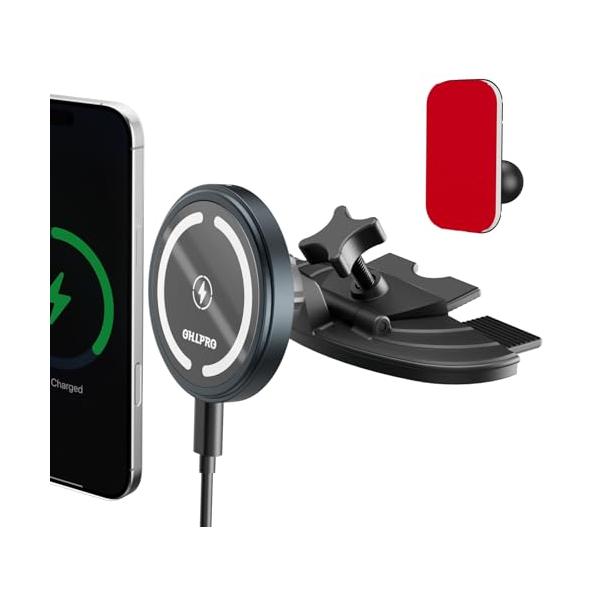 ブラック/-/-・Color:ブラック・CDスロットとダッシュボード両用 車載ワイヤレス充電器この2in1mag-safe 車載充電器は、CDスロットへの直接取り付けと、付属の超強力両面テープ台座によるダッシュボード固定の2通りの設置方法を...