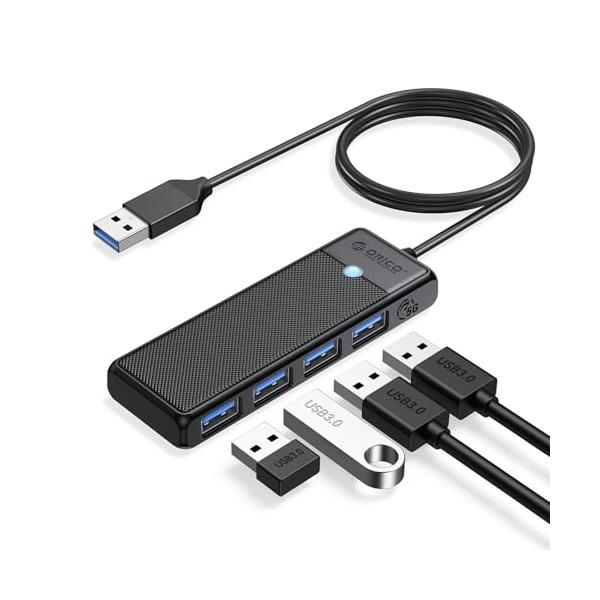 ブラック・100cmケーブル/100CM/-・Size:100CM・ORICO USB3.0 ハブ 4ポート バスパワー コンパクト 軽量 5Gbps高速転送 usb hub 拡張 ノートPC対応 Windows/Mac OS/Androi...