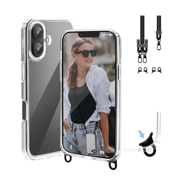 クリア/iPhone 16/iPhone16・Size:iPhone 16・ファッションデザイン＆多目的キャリーフックが外せてフツーのスマホケースにもなる、一台三役のクリアケース。不要なときは自由に取り外しできます。長いストラップと短いスト...