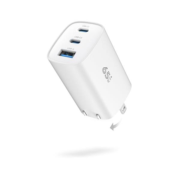 ホワイト/-/RCE-6501BJP・Color:ホワイト・3 IN 1 65W 急速充電器 TOPADRE タイプC 充電器はType-Cポートを2つ、USB-Aポートを1つ搭載して、3台のデバイスを同時充電に対応。65Wの出力パワーはM...