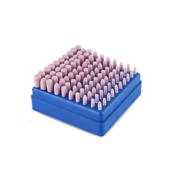 ピンク/-/-・パッケージ個数:1・金属加工時に生成されるバリの除去に最適！　砥石バフ１００本セット！・細かい所の研磨　　金属、ガラスの磨き、酸化皮膜やサビとり、つや出し研磨に最適・装着できるコレットチャック径:直径約3mm　　軸長　30m...