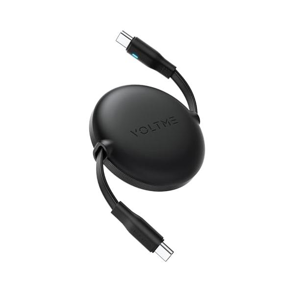 ブラック/-/CY105・Color:ブラック・伸縮自在の巻き取り式 本体の両端を引っ張ることで4段階の長さ（最大1m）に調節。お好みに合わせてカンタンに長さを調整できる巻き取り式ケーブル。ケーブルを収納する場合は、1回引くと自然に巻き取ら...