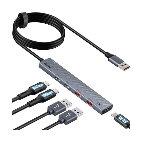 グレー/2 USB-A+2 USB-C（120cm）/AC01-00065・Size:2 USB-A+2 USB-C（120cm）・パッケージ個数:1・10Gbps 高速データ転送ポートこのusbハブは、4つのデータポートと1つの充電ポート...