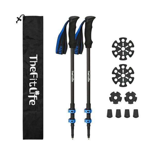 ブルー/-/-・Color:ブルー・ 驚きの軽さと強度トレッキングポールはカーボン素材で作られていますので、1本はわずか180g（本体のみ）となります。これを使うことでより少ない労力でより速く進めます。強度が高いカーボン素材を使うことで優れ...